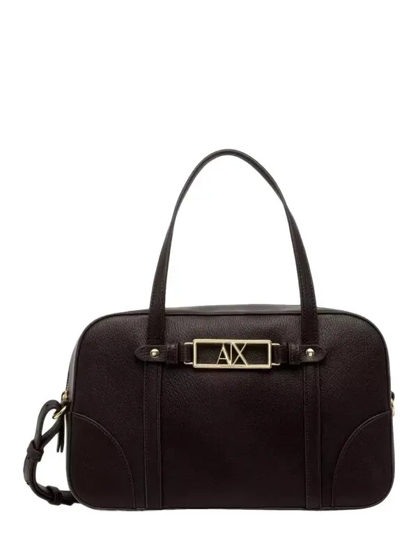 Armani Exchange Logo Plaque Pebbled Handbag - Brown