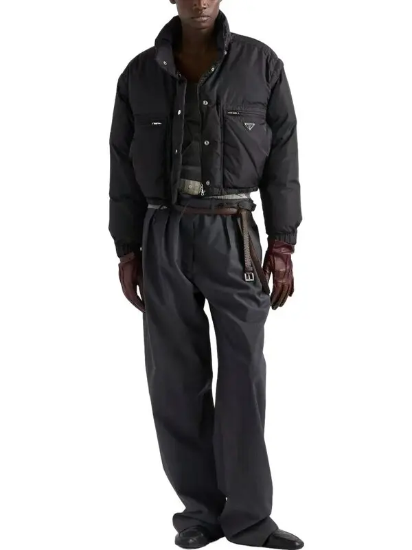 Prada Cropped Re-nylon Down Jacket With Stowaway Hood - Black