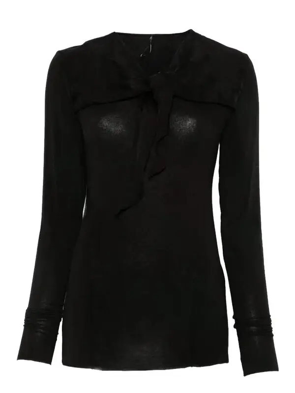 Masnada Jersey Pussy-bow Long-sleeve Top - Black