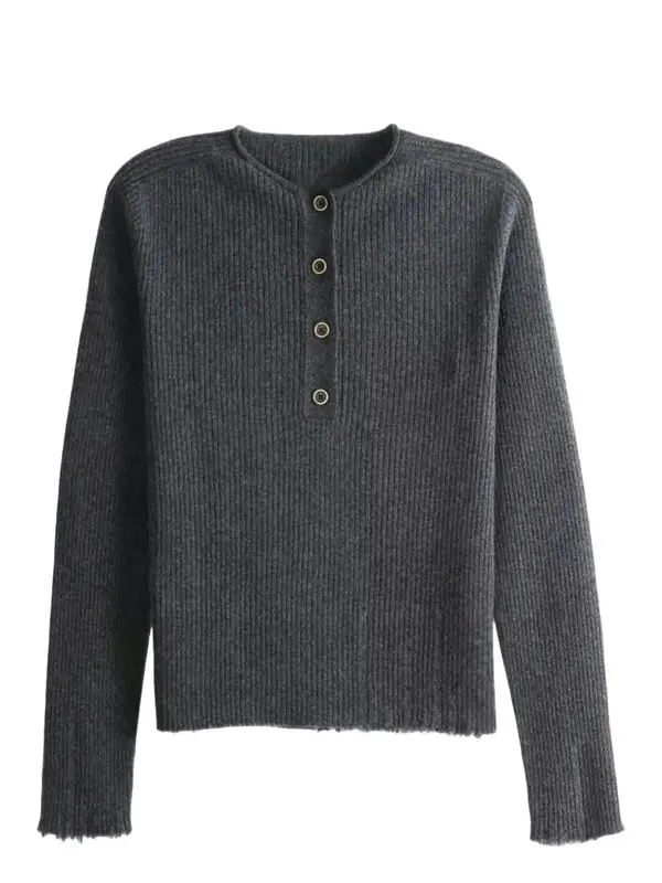 UMA WANG Ribbed Knit Distressed Henley - Grey