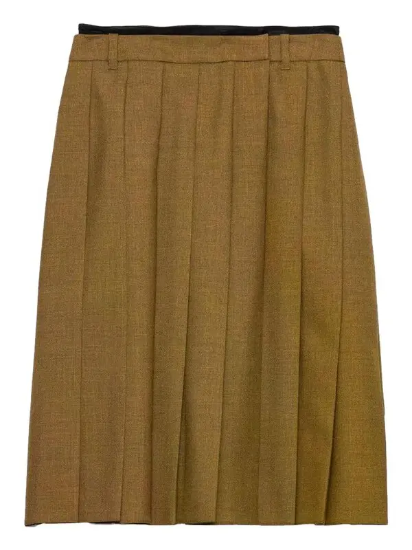 Prada Hopsack Pleated Midi Skirt - Brown