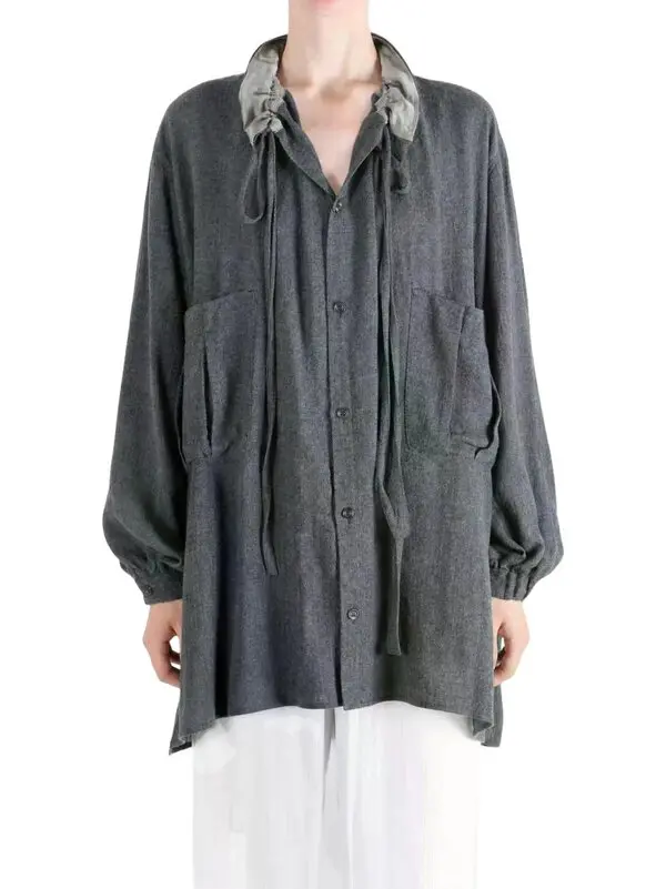 Y’s Wool Drawstring Collar Shirt - Grey