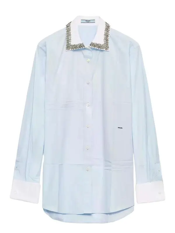 Prada Embroidered Poplin Shirt - Blue