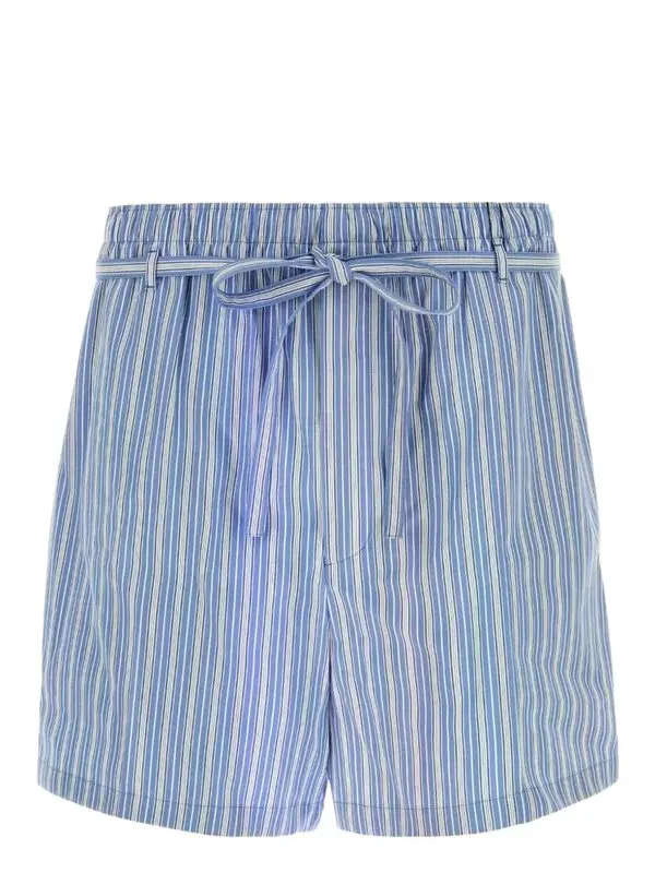 Saint Laurent Striped Embroidered Cotton Shorts - Blue