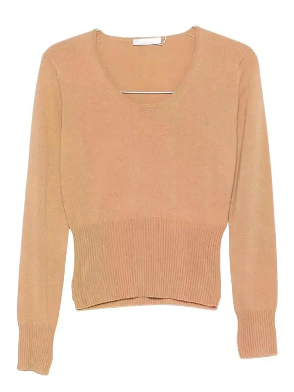 Max Mara Ribbed Knit Scoop Neck Sweater - Neutrals