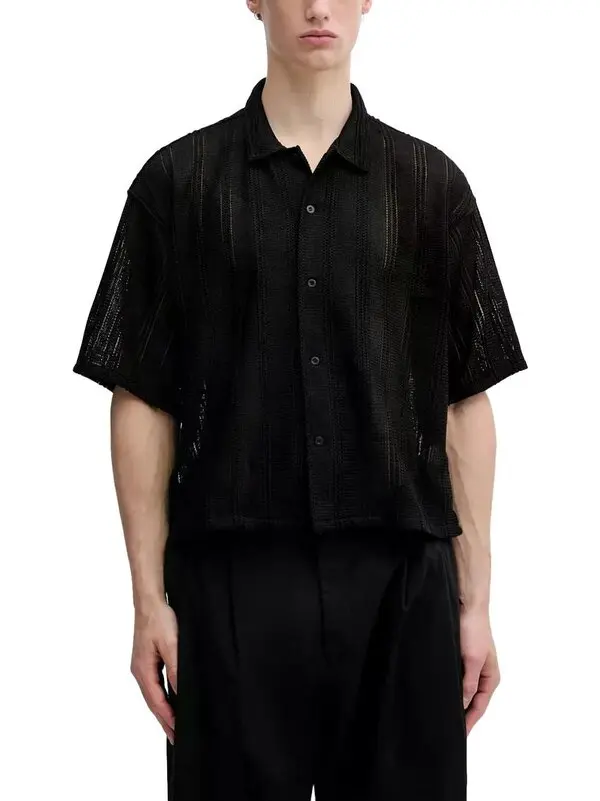 BEAMS Open-knit Striped Shirt - Black