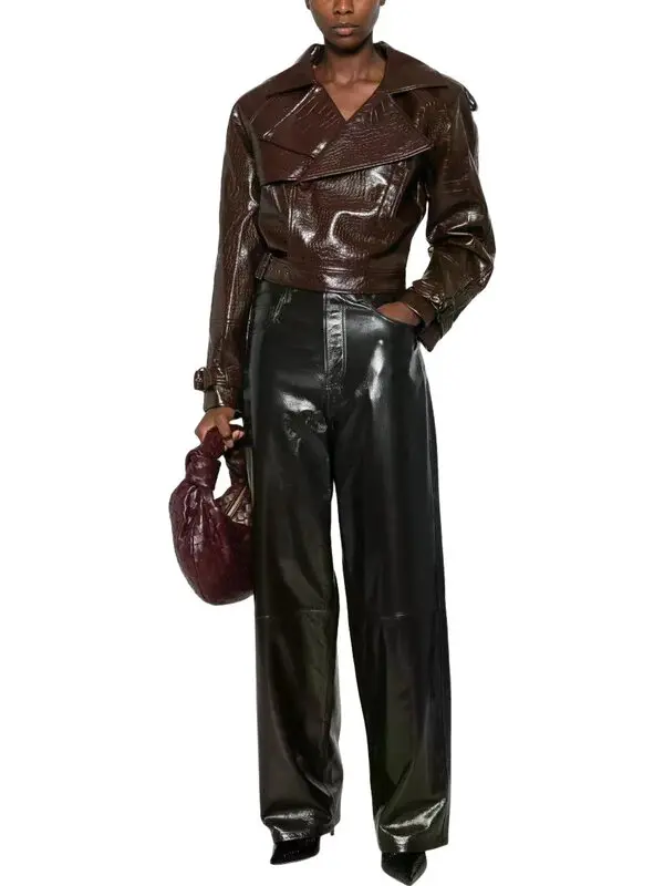 TWENTY FOURHAITCH Croc-effect Biker Jacket - Brown