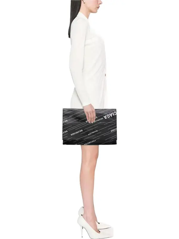 Balenciaga 2019 Allover Logo Shopper Tote Bag - Black