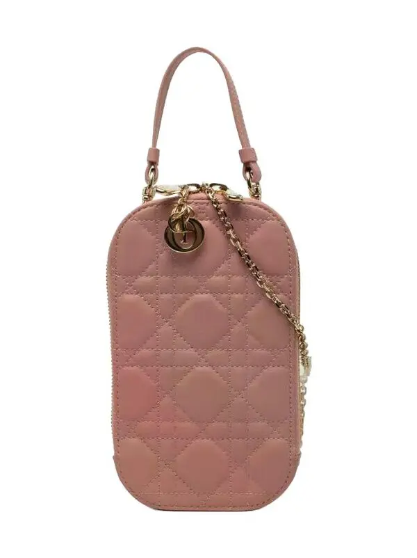 Dior 2023 Lambskin Cannage Lady Phone Holder Satchel - Pink