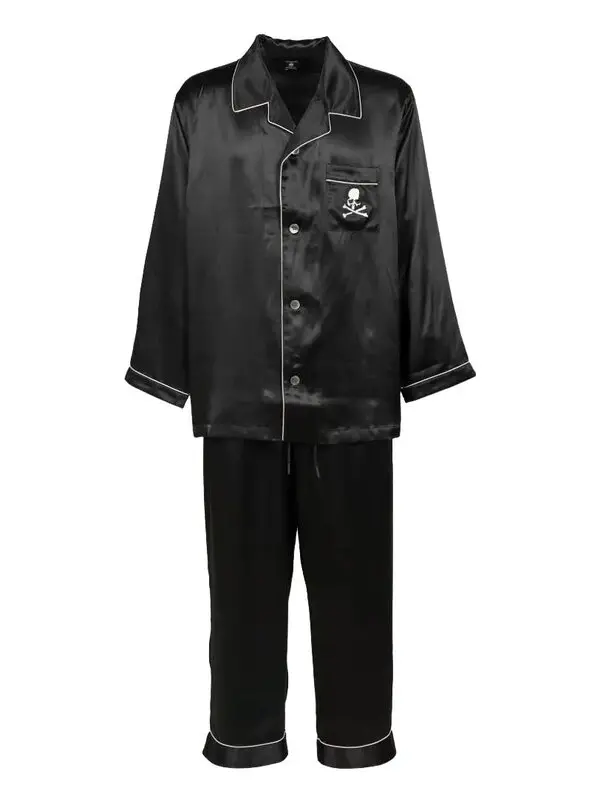 MASTERMIND WORLD Skull-embroidered Silk Pajama - Black
