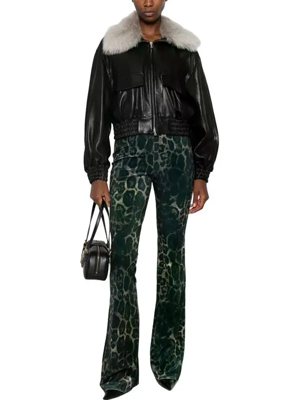 Just Cavalli Leopard-print Velvet-effect Flared Trousers - Green