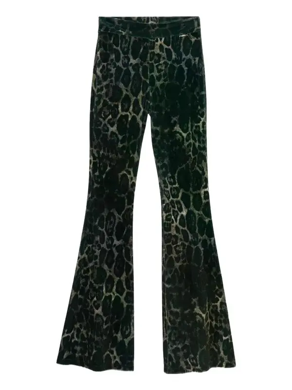 Just Cavalli Leopard-print Velvet-effect Flared Trousers - Green