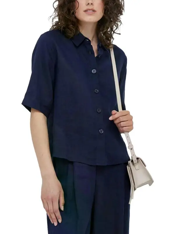 BENETTON Navy Buttoned Short Sleeve Shirt - Blue