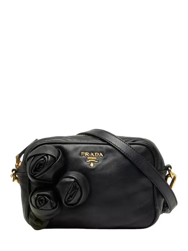 Prada Nappa Leather Rosette Crossbody Bag - Black