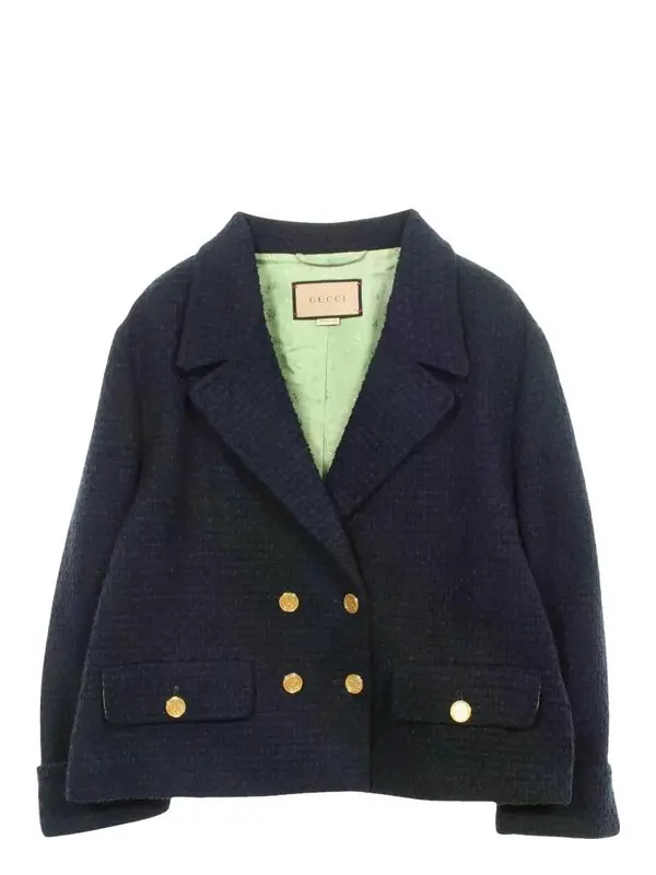 Gucci 2010s Double-breasted Tweed Jacket With Floral Sequin Embroidery - Blue