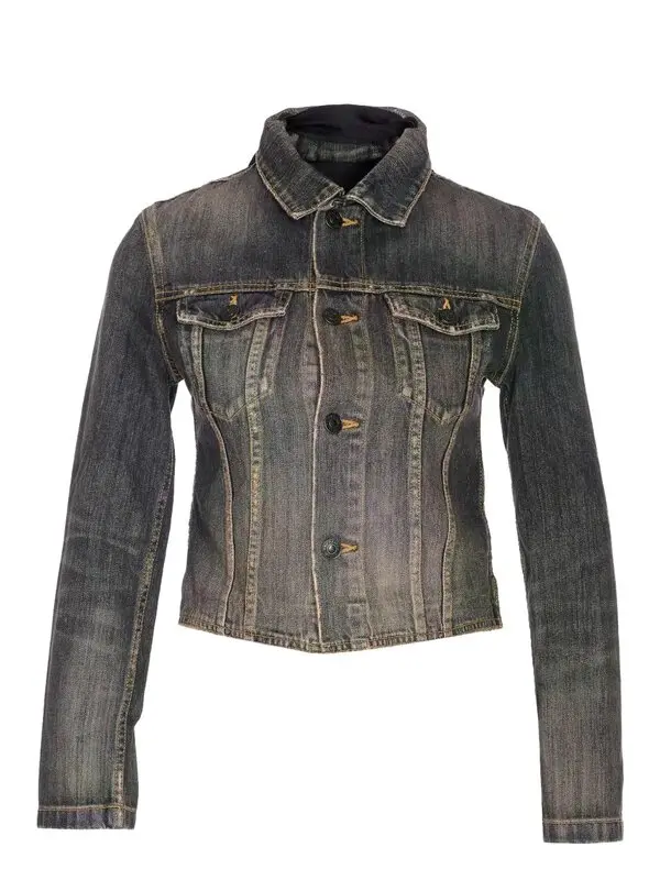 Balenciaga Denim Jacket With Lace-up Detail - Grey