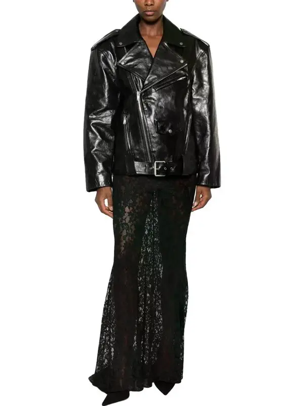 Saint Laurent Grained Leather Biker Jacket - Black
