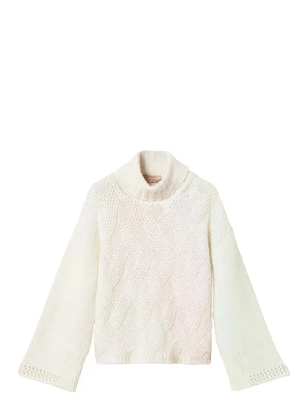 TWINSET Wool-blend Turtleneck Jumper With Criss-cross Pattern - Neutrals