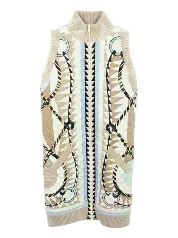 Hermès 2010s Scarf Print Quilted Gilet - Neutrals