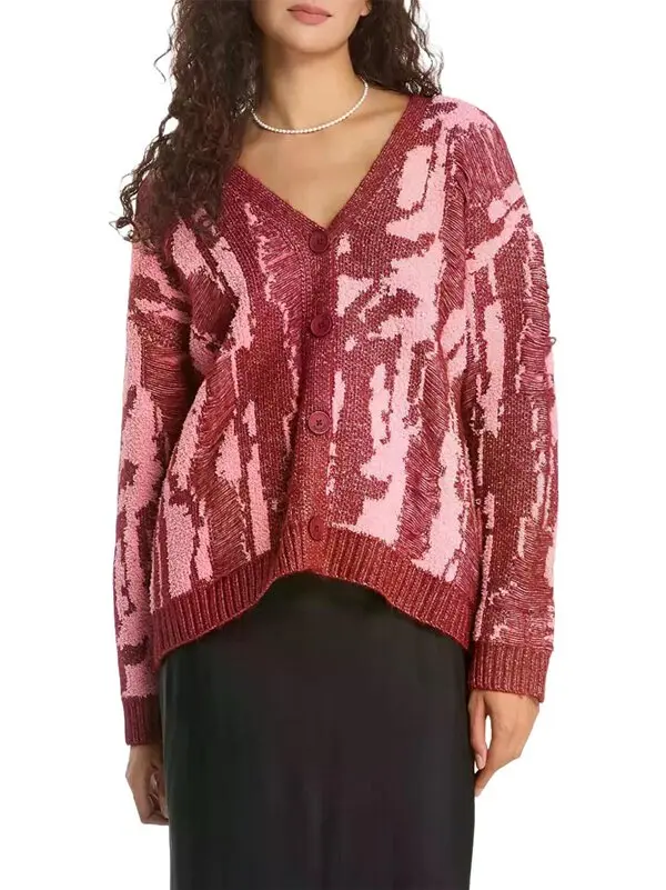 Desigual Distressed Jacquard-knit Cardigan - Red