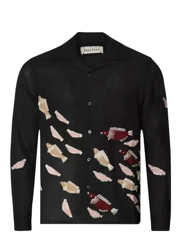 BAZISZT Marine Fish-appliqué Shirt - Black