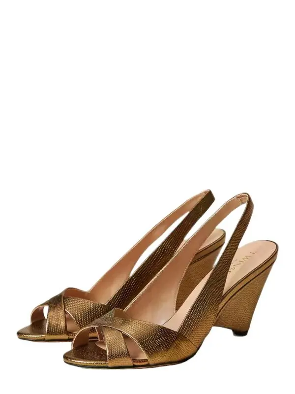 TWINSET Laminated Leather Wedge Sandals - Gold