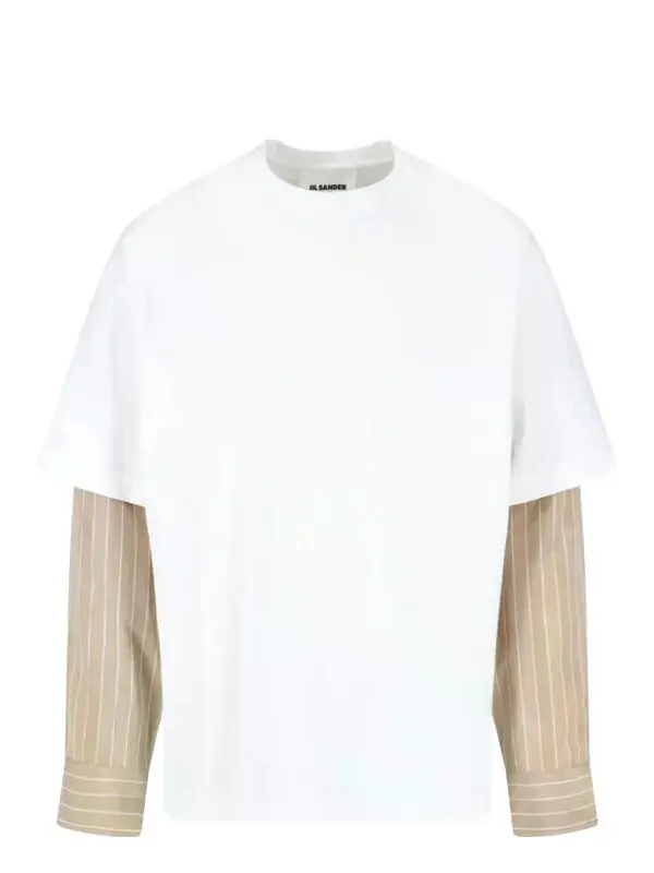 JIL SANDER Layered Striped-sleeve T-shirt - White