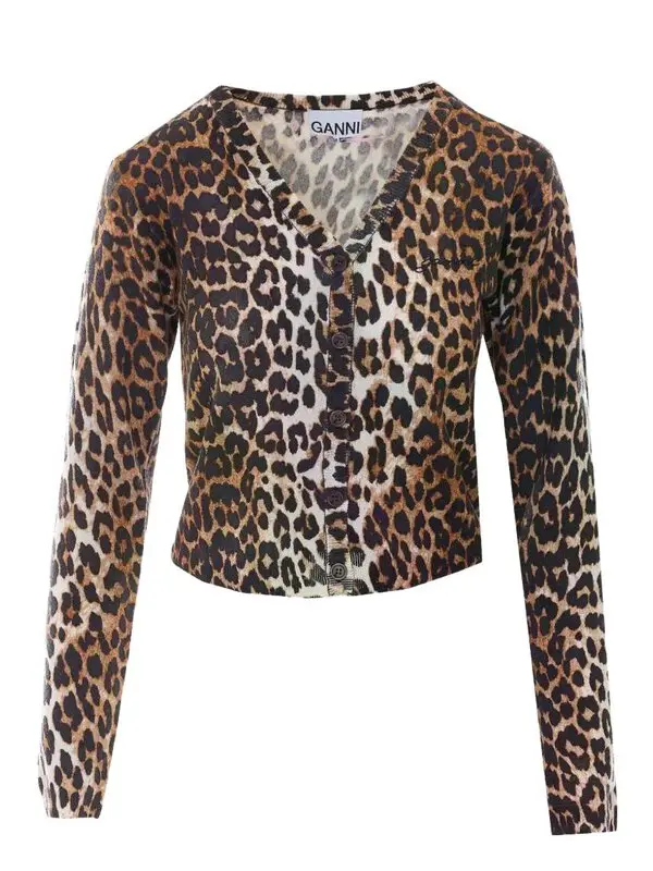 GANNI Leopard-pattern V-neck Cardigan - Neutrals