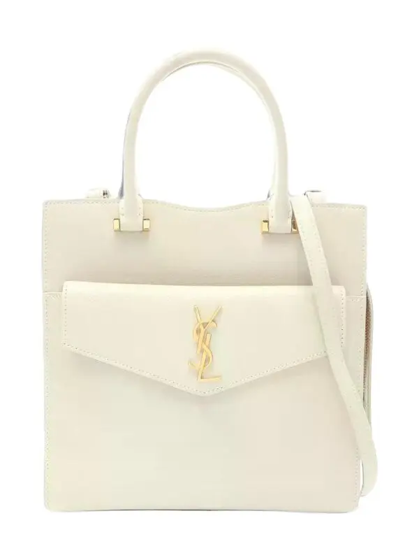 Saint Laurent Uptown Leather Tote Bag - White