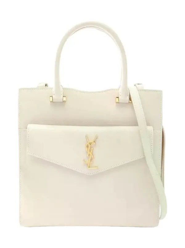 Saint Laurent Uptown Leather Tote Bag - White