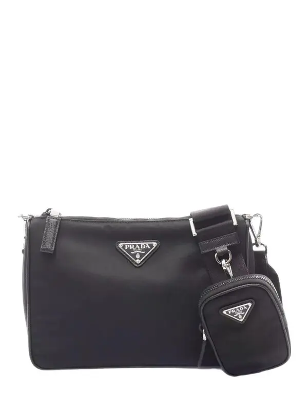 Prada Saffiano Leather Shoulder Bag With Enamelled Triangle Logo - Black