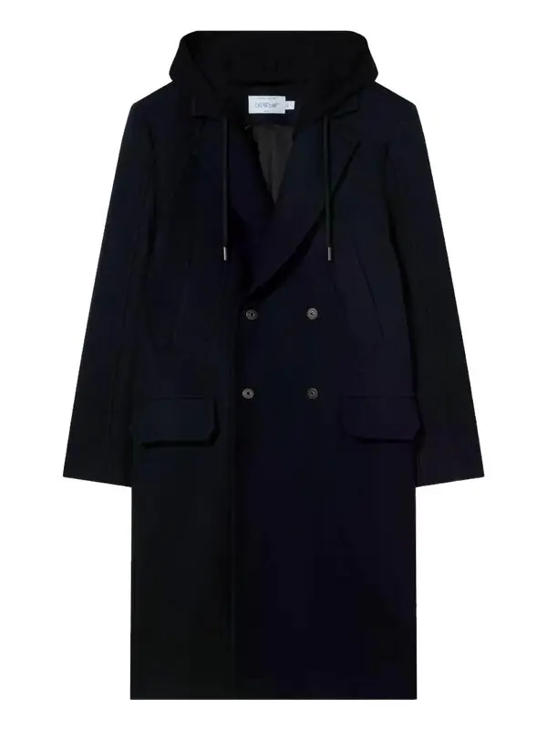 Off-White Wool Varsity Hooded Double-breasted Coat - Blue