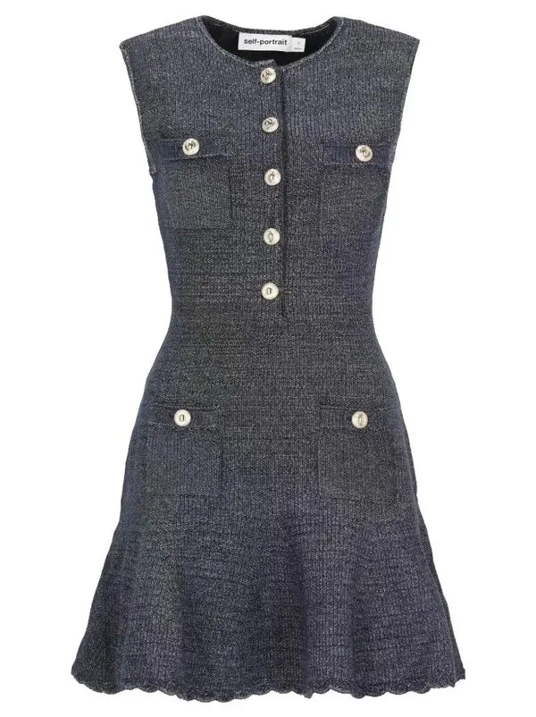 SELF-PORTRAIT Sleeveless Button-up Mini Dress - Blue
