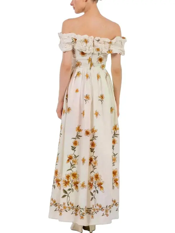 Agua Bendita Espliego Promesa Ruffled Floral-embroidered Maxi Dress - White