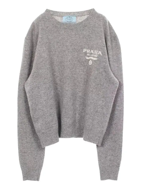Prada 2000s Logo Intarsia Crew Neck Sweater - Grey