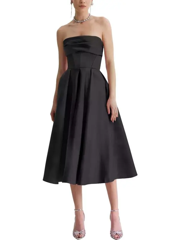 FRAMBOISE Strapless Pleated Midi Dress - Black
