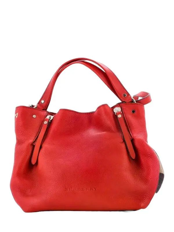 Burberry Maidstone Leather And House Check Canvas Medium Tote Bag - Red