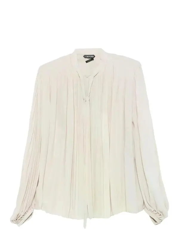TOM FORD Pleated Pussy-bow Shirt - Neutrals