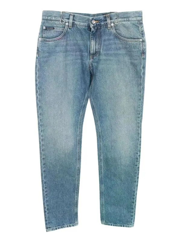 Dolce & Gabbana Cotton Logo Plate Jeans - Blue