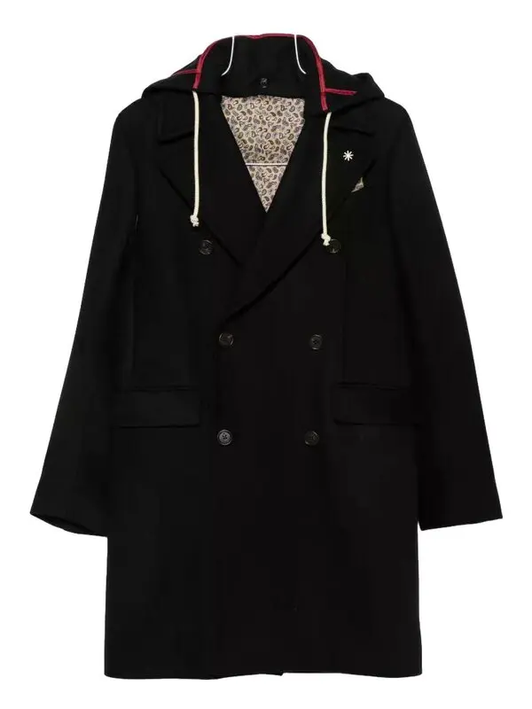 MANUEL RITZ Double-breasted Hooded Coat - Black