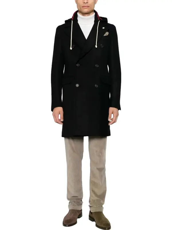 MANUEL RITZ Double-breasted Hooded Coat - Black