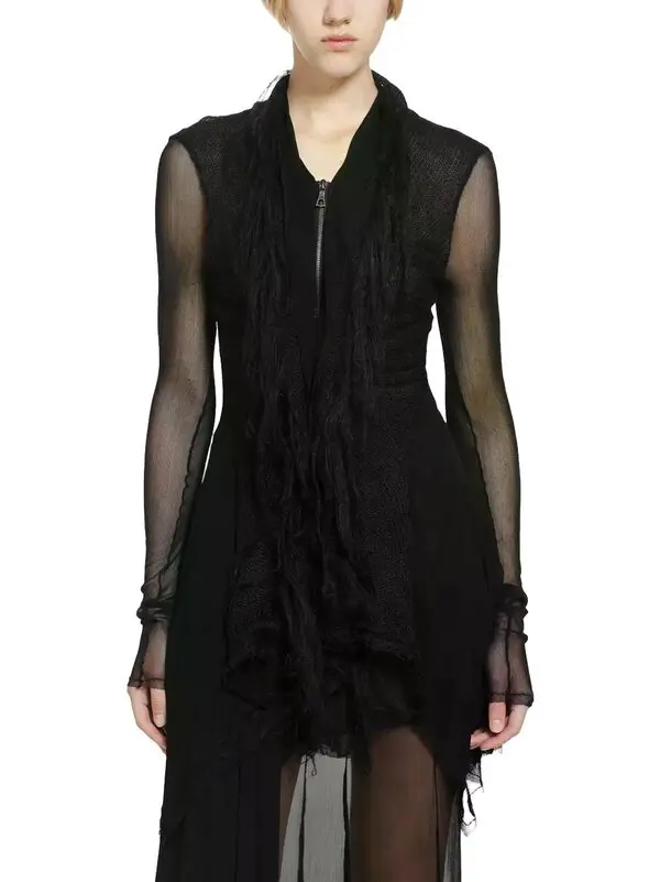 YEHUAFAN Fringed Semi-sheer V-neck Jumper - Black