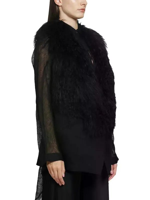 YEHUAFAN Shearling-trim Belted Sleeveless Jacket - Black