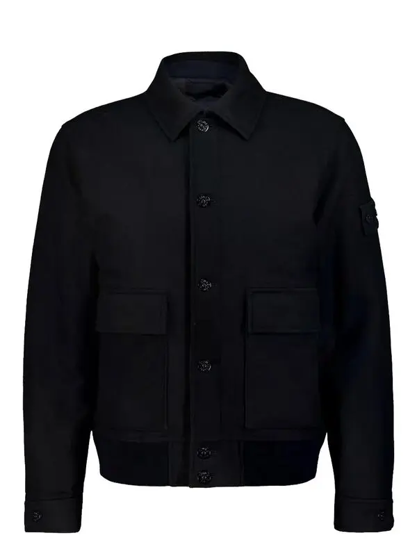 Stone Island Wool Jacket With Logo Patch - Blue