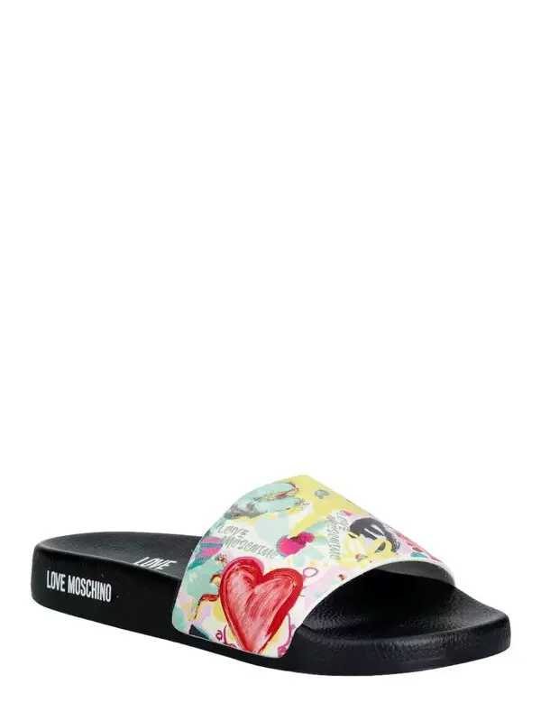 Moschino Heart-print Logo Slides - Neutrals