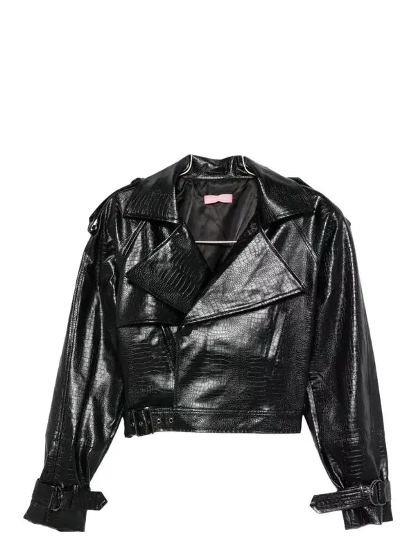 TWENTY FOURHAITCH Croc-effect Biker Jacket - Black
