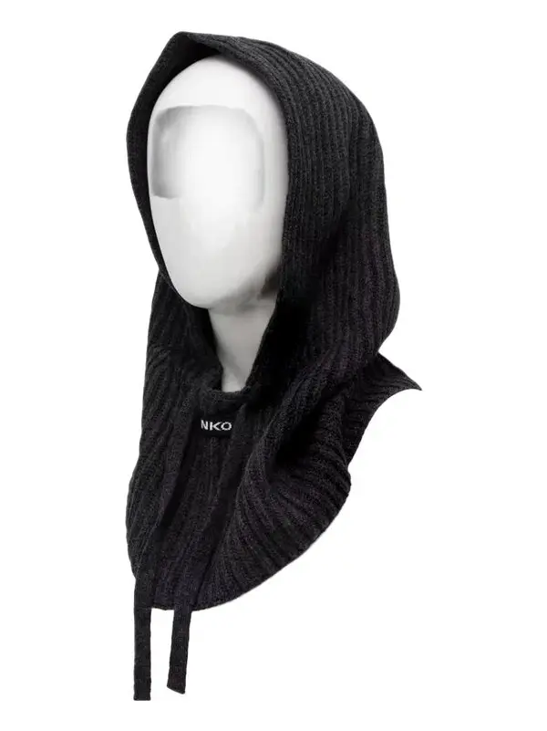 Pinko Ribbed-knit Drawstring Balaclava - Grey
