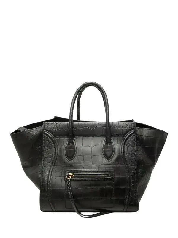 Celine Medium Luggage Phantom Tote Bag In Croc Embossed Leather - Black