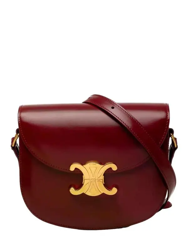 Celine Triomphe Besace Clea Crossbody Bag In Shiny Calfskin - Red