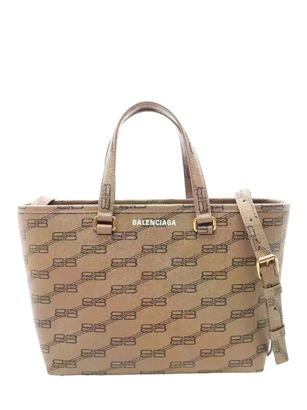 Balenciaga Small Coated Canvas Signature Shopper Satchel - Brown
